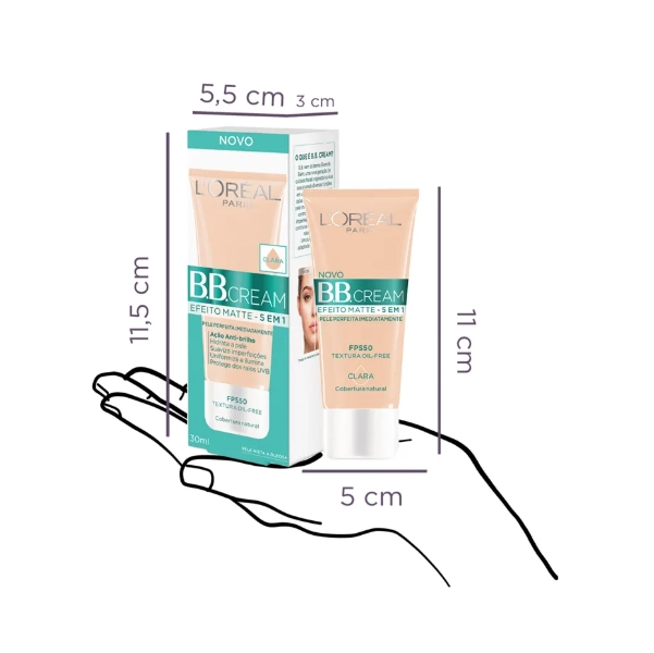 L'Oréal Paris 5 em 1 Efeito Matte FPS 50 Clara BB Cream 30g